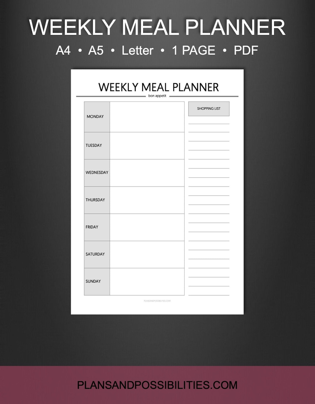 Weekly Meal Planner Printable, Menu Planning, Monthly Meal Plan ...