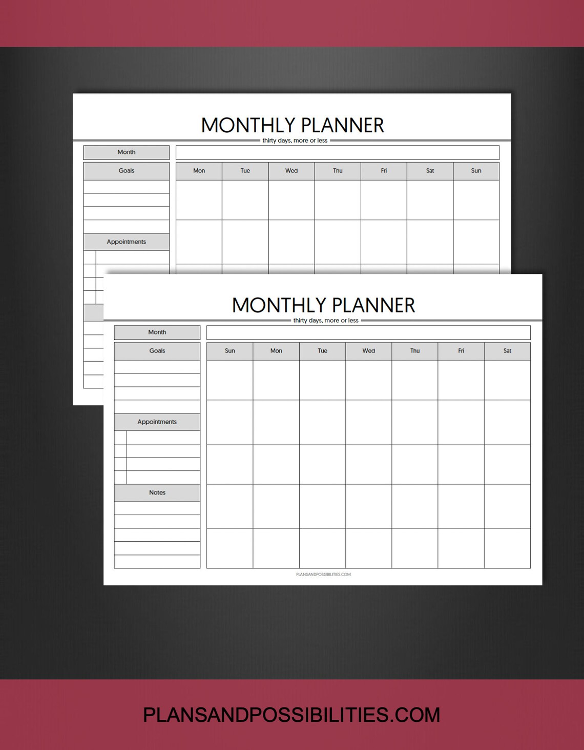 Monthly Overview Planner Printable, Monthly Task List Planner Printable ...