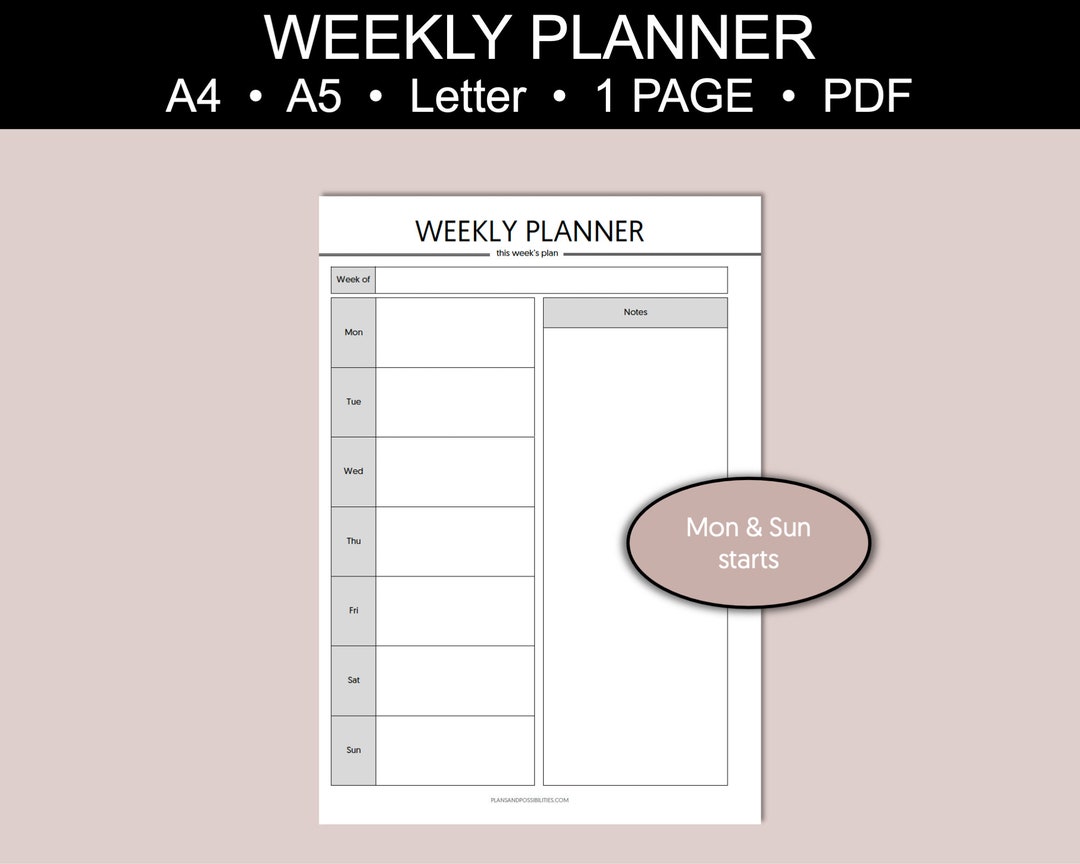 Work to Do List, Weekly Chart, Weekly Insert, Week Plan, Weekly Planner ...