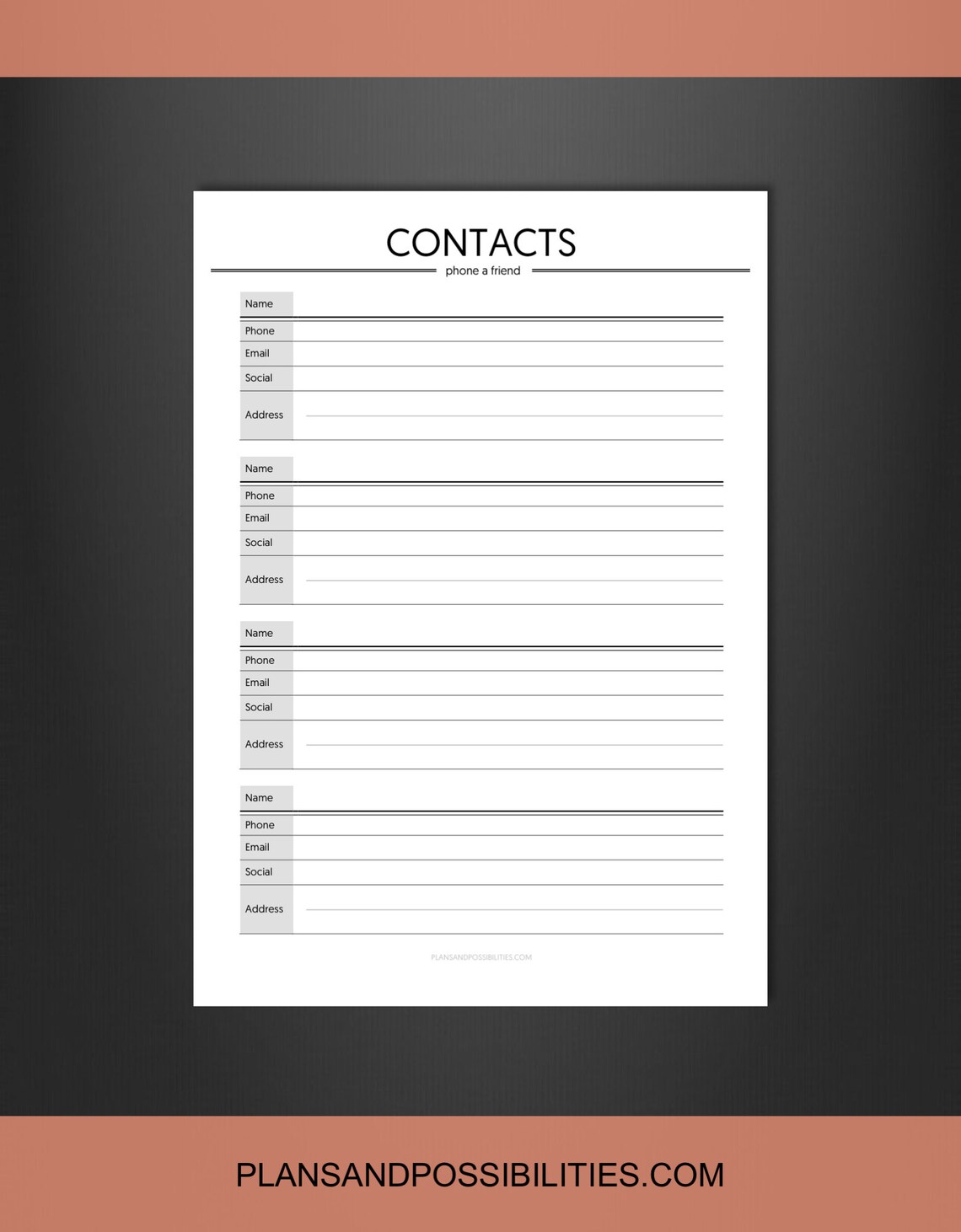 Contact List, Printable Address Book Printable, My Contacts, Printable ...
