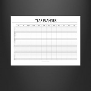 Year at A Glance Printable Yearly Wall Planner Undated Year Calendar ...