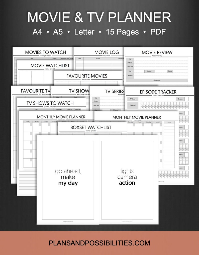 Movie Tracker Printable, Movie Log, Movie Journal, Movie List, Family ...