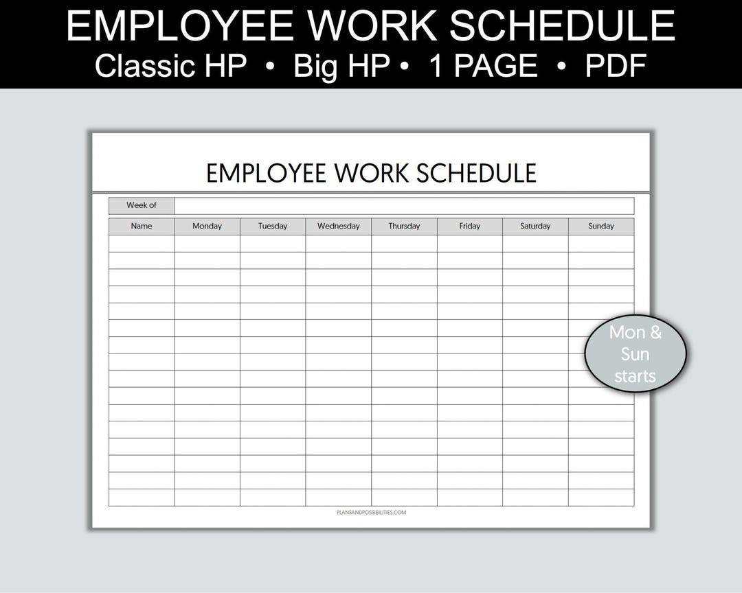 Employee Work Schedule, Employee Schedule Template, Employee Time Sheet ...