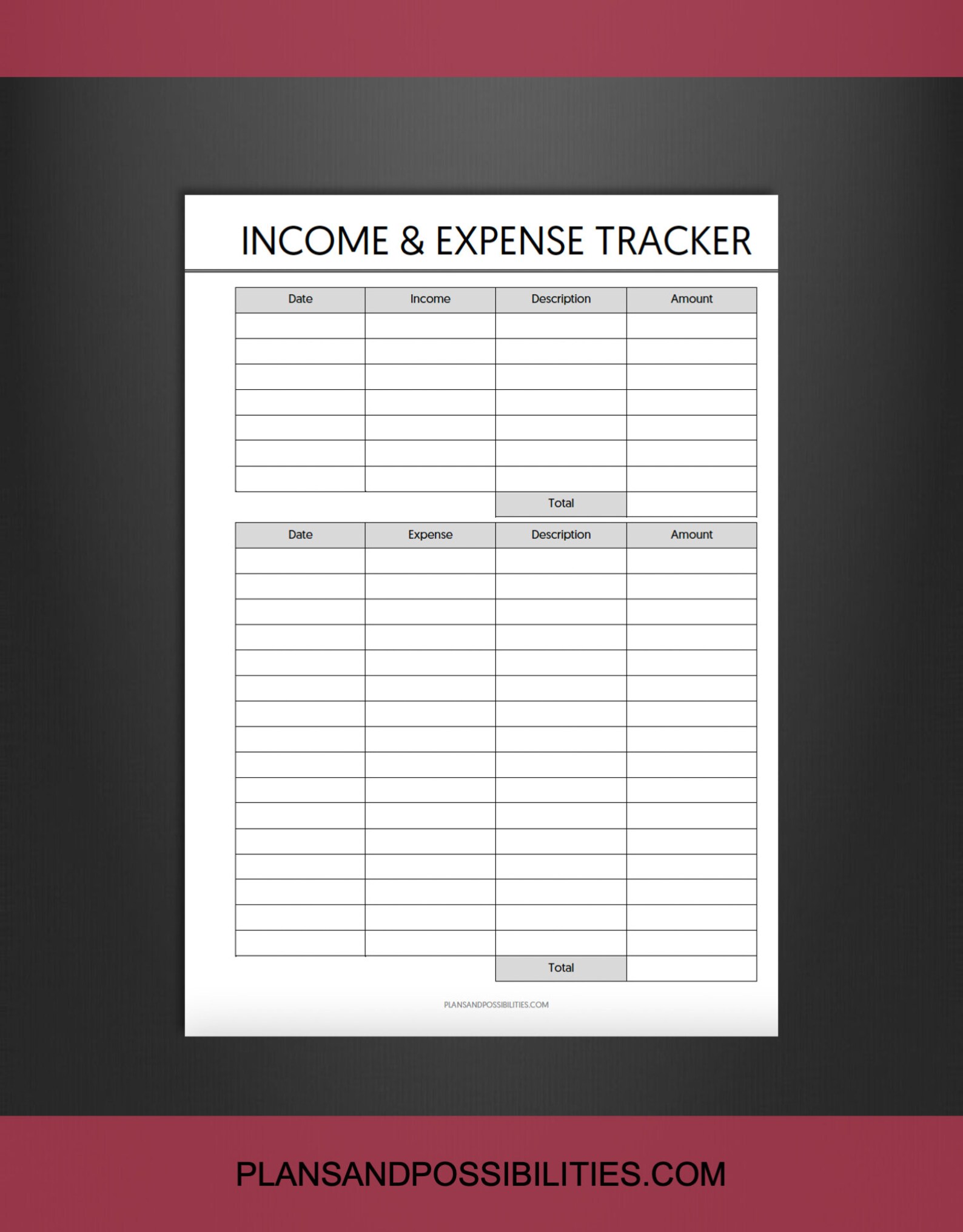 Income and Expenses Tracker Printable, Income and Expense Log Book PDF ...