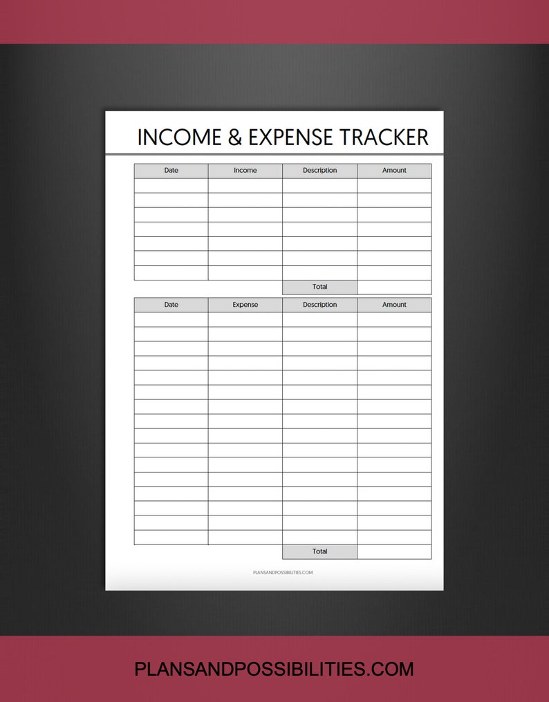 Income and Expenses Tracker Printable, Income and Expense Log Book PDF ...