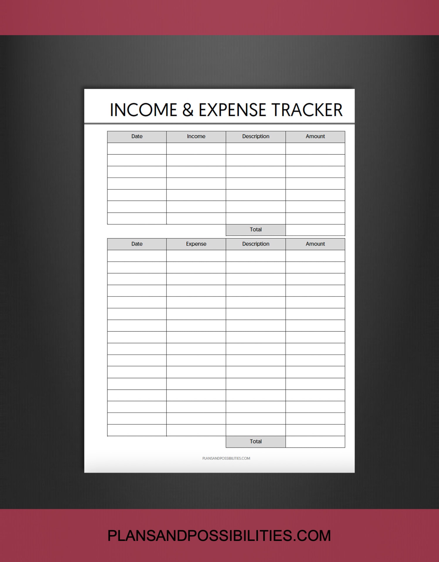 Income and Expenses Tracker Printable, Income and Expense Log Book PDF ...