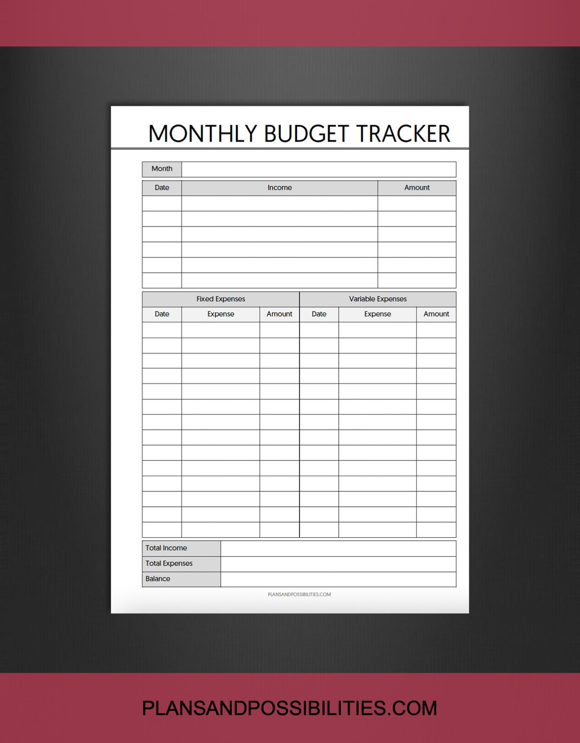 Monthly Budget Tracker Printable, Monthly Budget Planner Printable ...