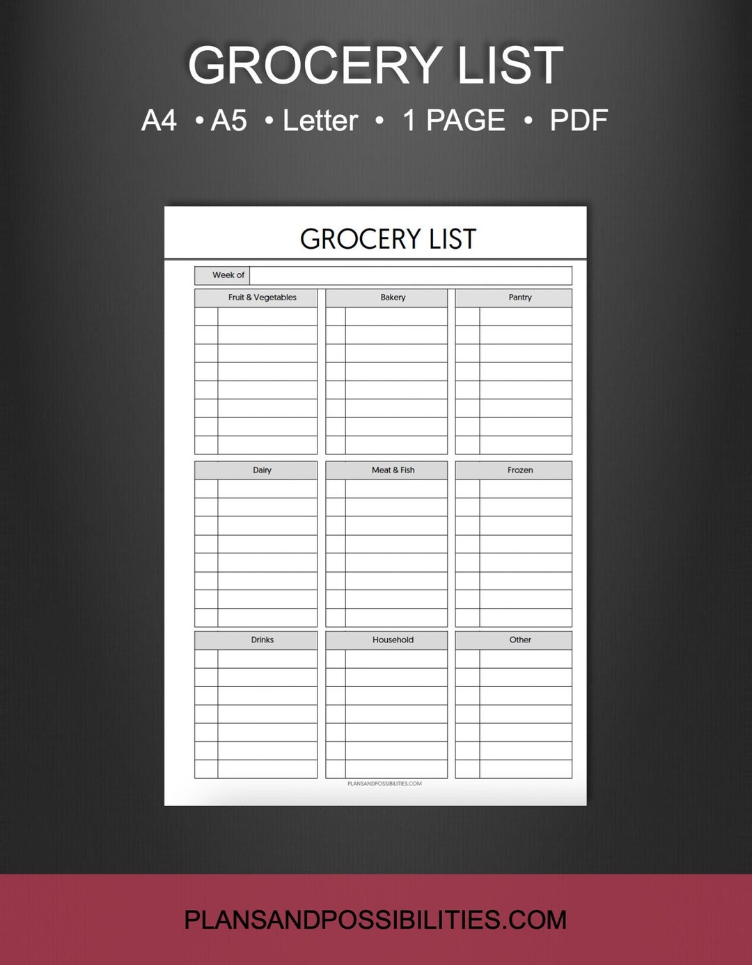 Printable Grocery List With Categories, Printable Food Shopping List ...