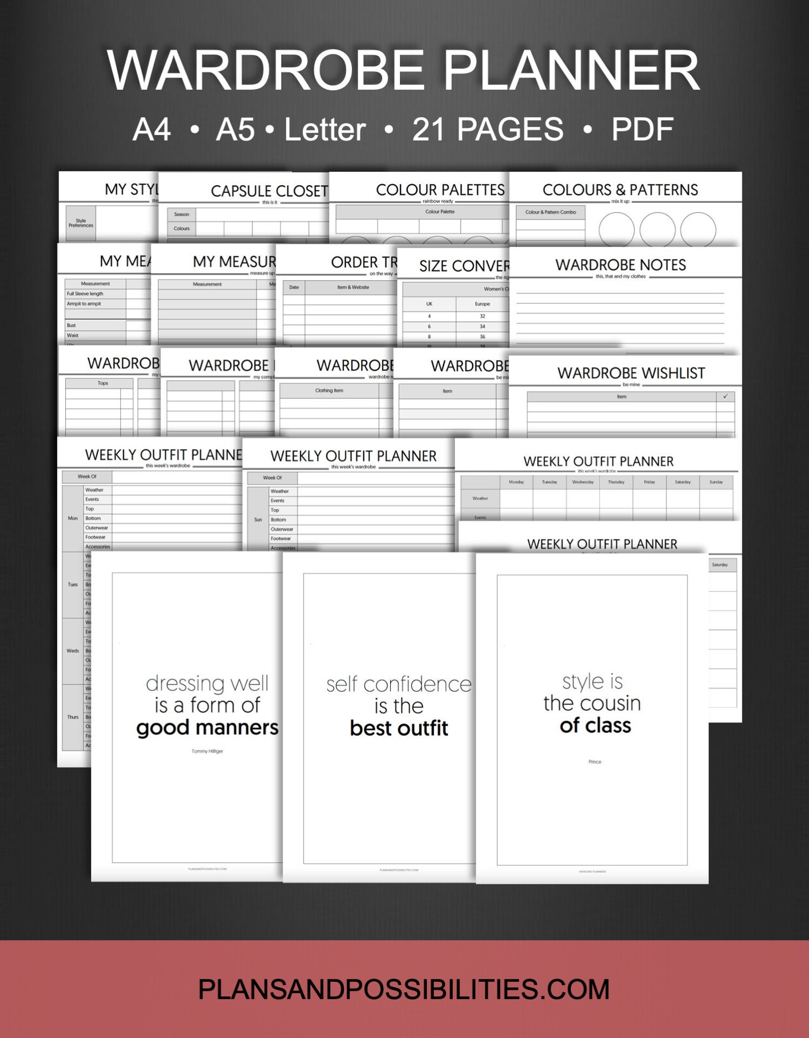 Wardrobe Planner Printable Fashion Planner Outfit Planner - Etsy