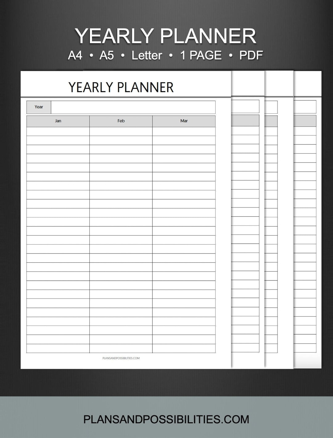 Two Pages Yearly Planner Printable, Minimalist Annual Planner, 2 Page ...