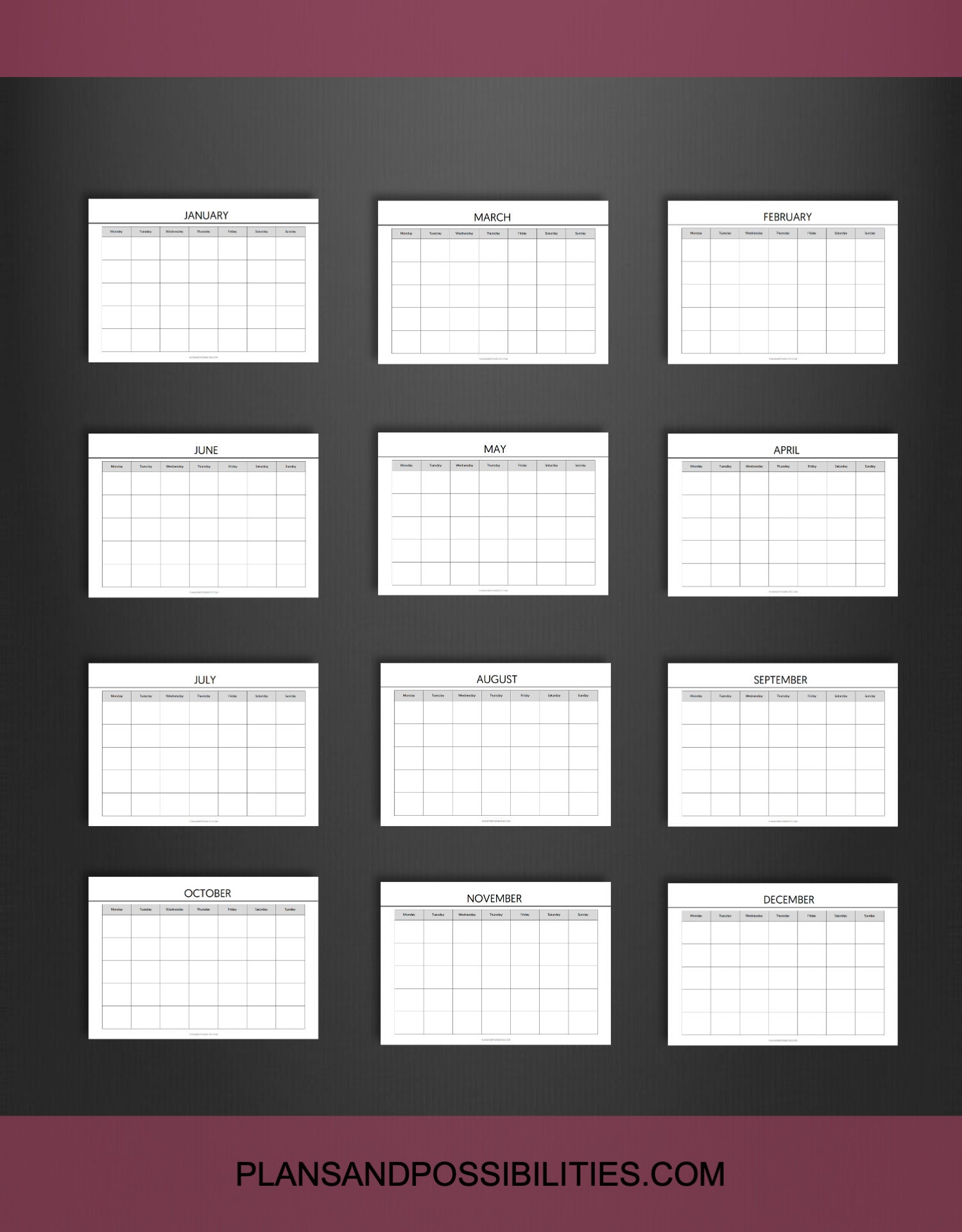 Undated Monthly Planner Printable, Undated Blank Monthly, Calendar ...