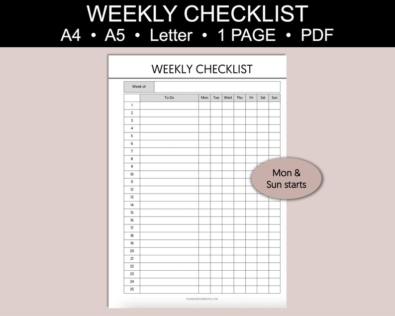 Weekly Checklist Template, Weekly to Do List Template, Routine ...