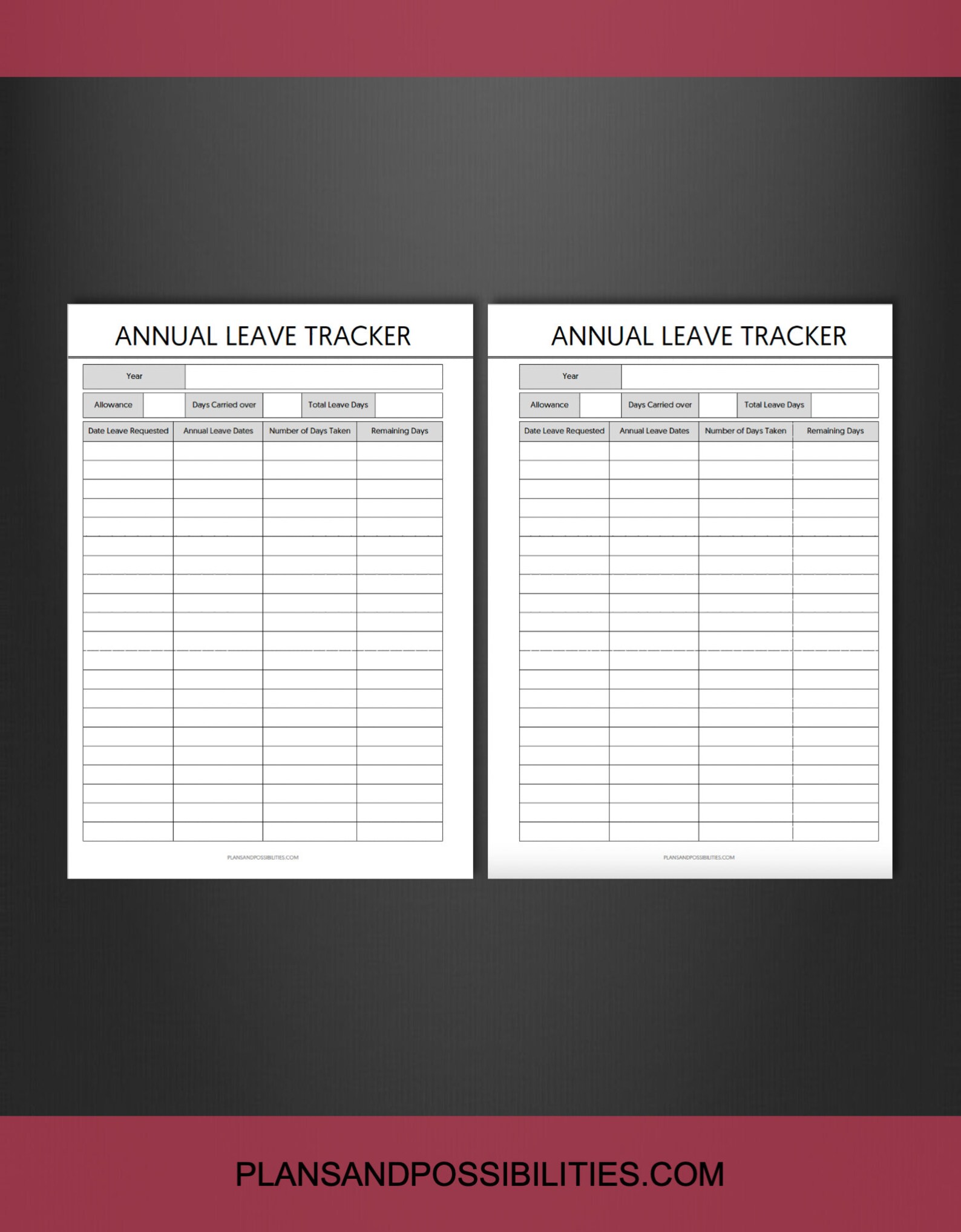 Work Leave Printable, Annual Leave Tracker, Work Leave Tracker, Days ...