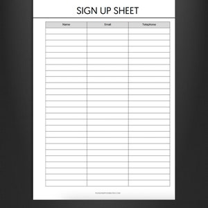 Sign up Sheet Printable, Sign in Sheet, Name Sign Up, Email Sign up ...