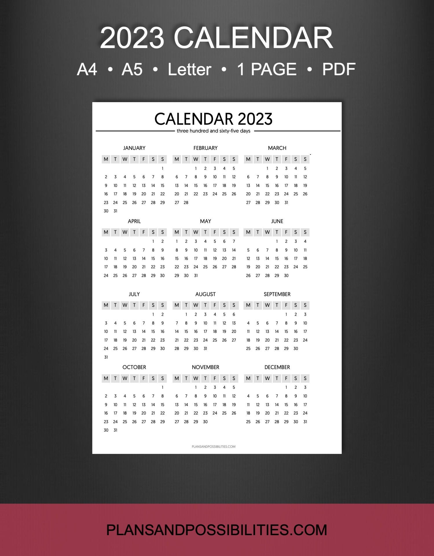 2023 Year Planner Printable 2023 Calendar Insert Year On One Page 