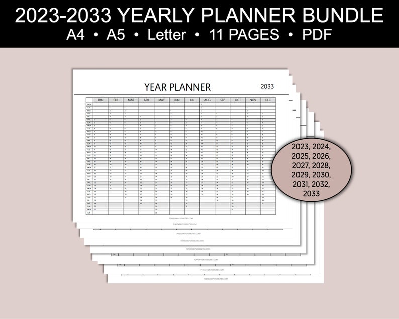 Printable Yearly Planner, Calendar Insert, Calendar, Yearly Calendar ...