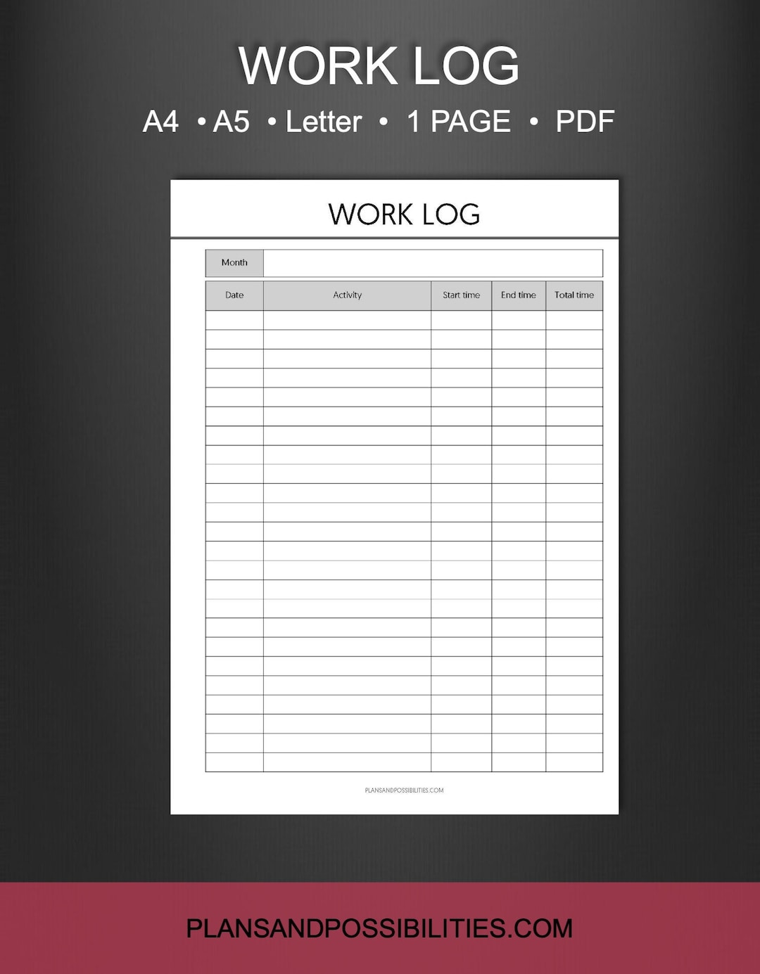 Work Log Printable, Work Hour Tracker, Employee Schedule Record, Time ...