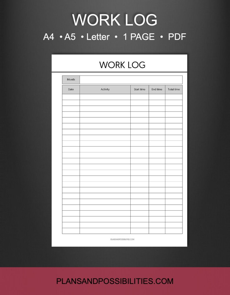 Work Log Printable, Work Hour Tracker, Employee Schedule Record, Time ...