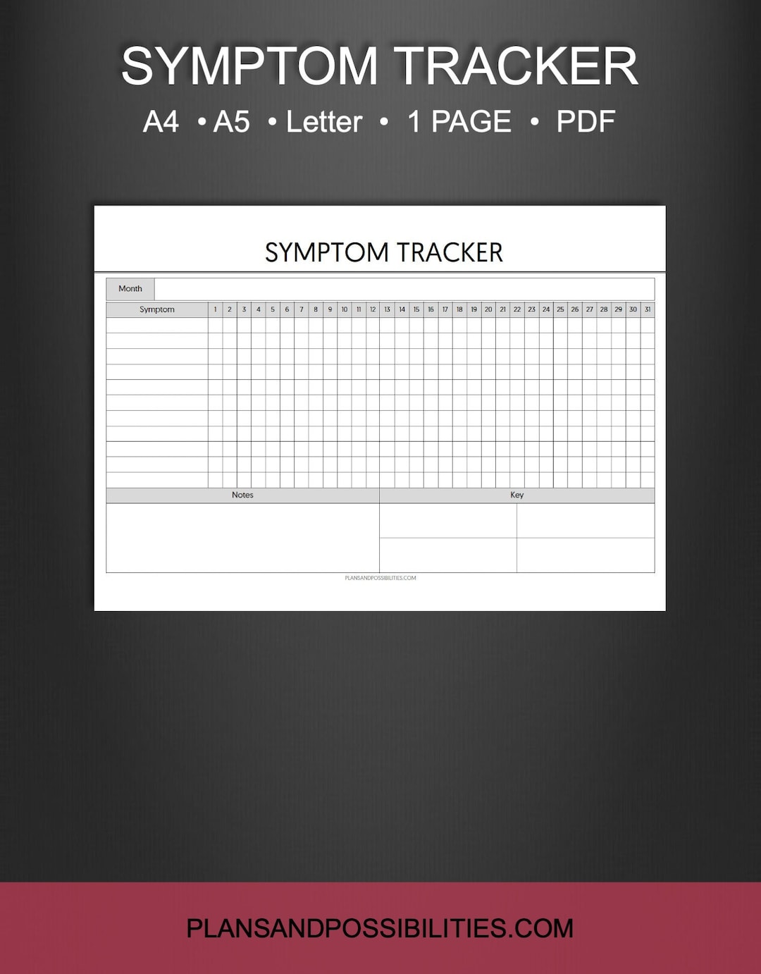 Symptom Tracker Printable, Health Care Planner Record, Chronic Illness ...