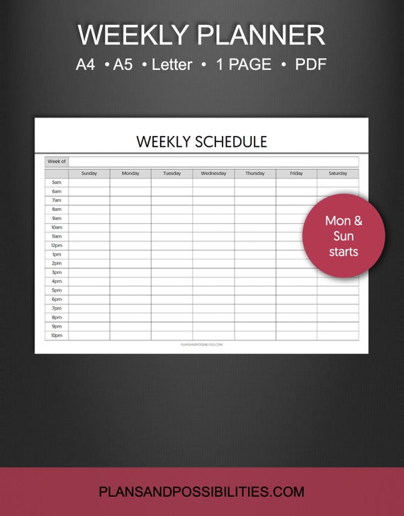 Hourly Weekly Schedule Hourly Weekly Planner Printable - Etsy