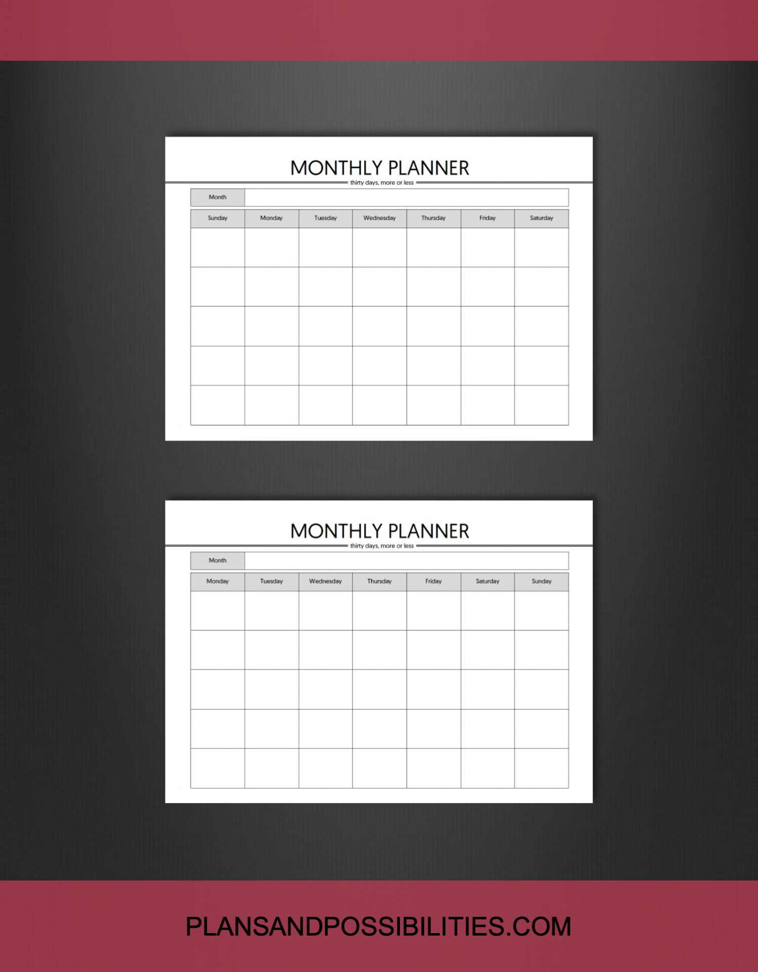 Printable Monthly Planner Landscape, Blank Template PDF, Monday and ...