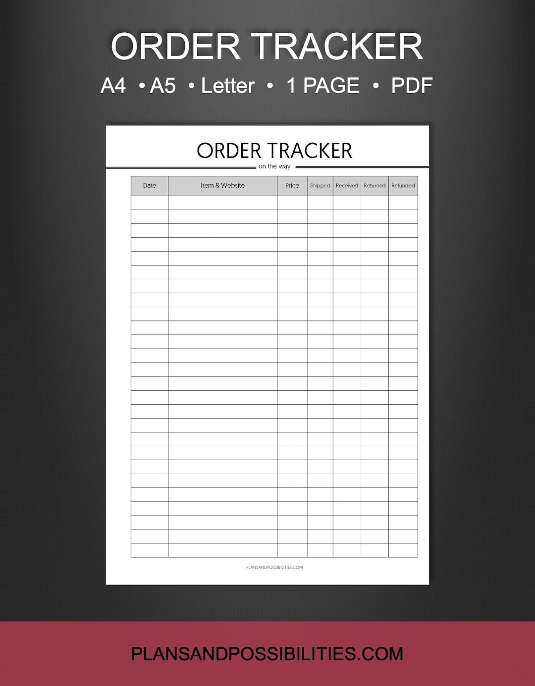 Order Tracker Template, Order Printable, Order Log, Online Shopping ...