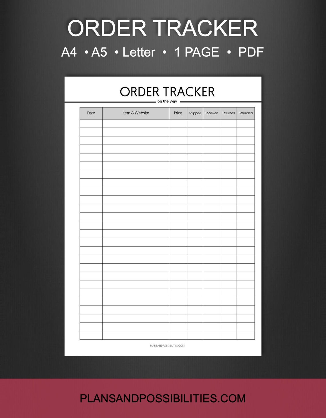 Order Tracker Template, Order Printable, Order Log, Online Shopping ...