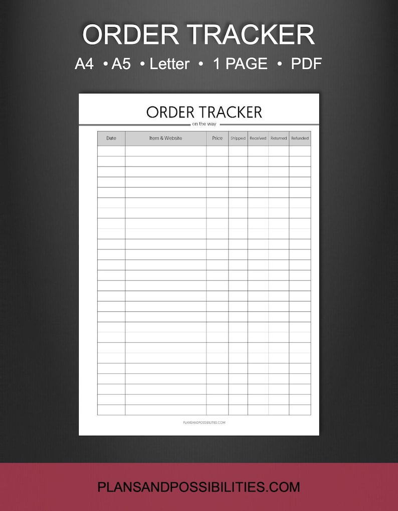 Order Tracker Template, Order Printable, Order Log, Online Shopping ...