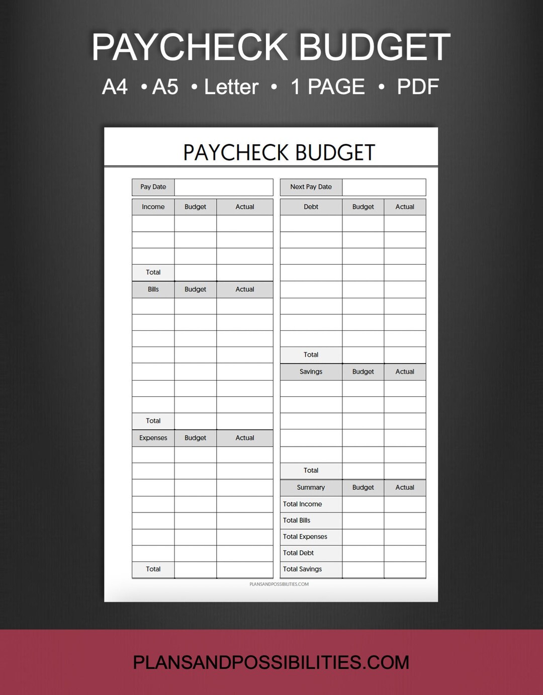 Paycheck Budget Tracker Printable, Budget Planner Printable, Budget ...