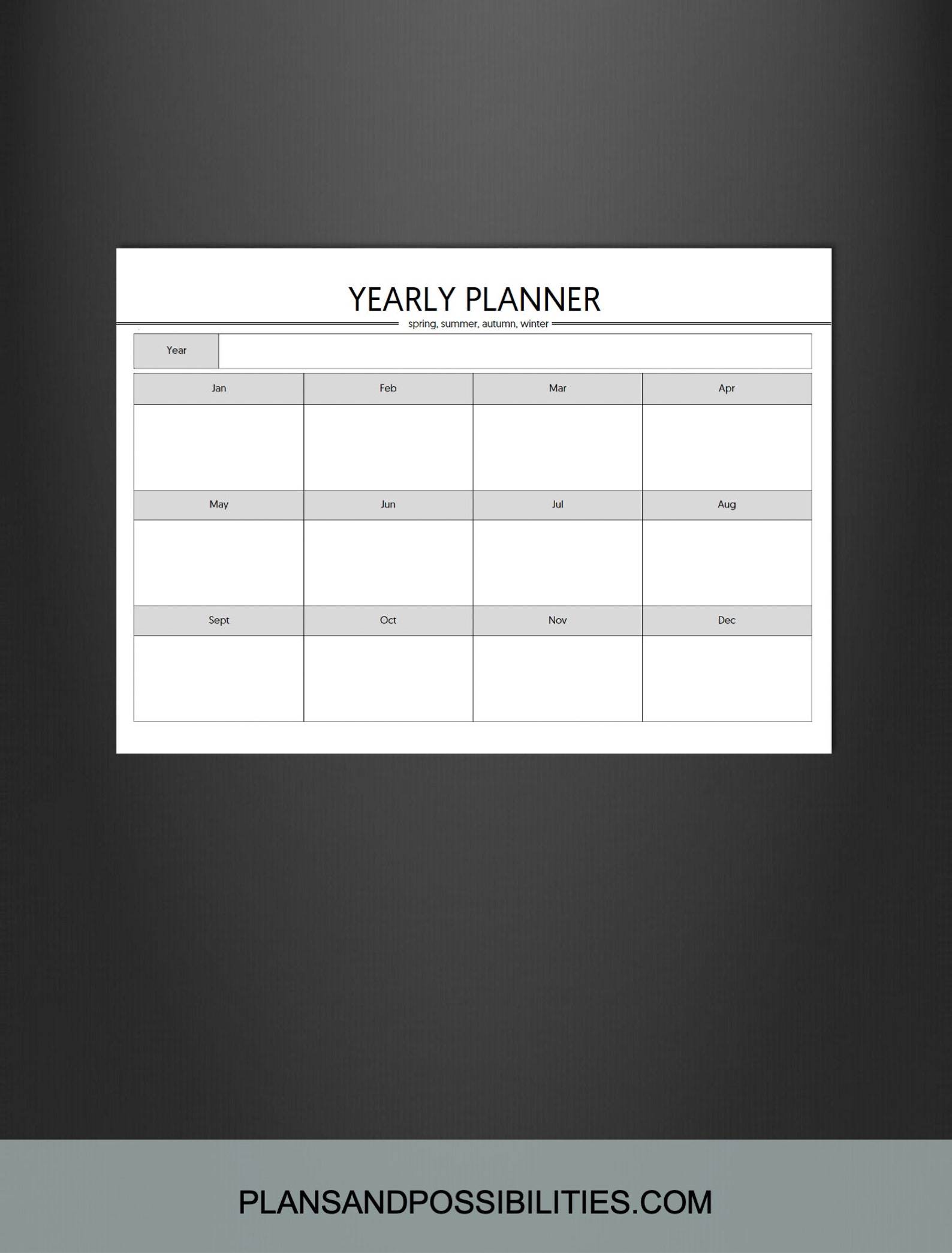 Undated Yearly Calendar Printable, Year at a Glance Printable, Year on ...