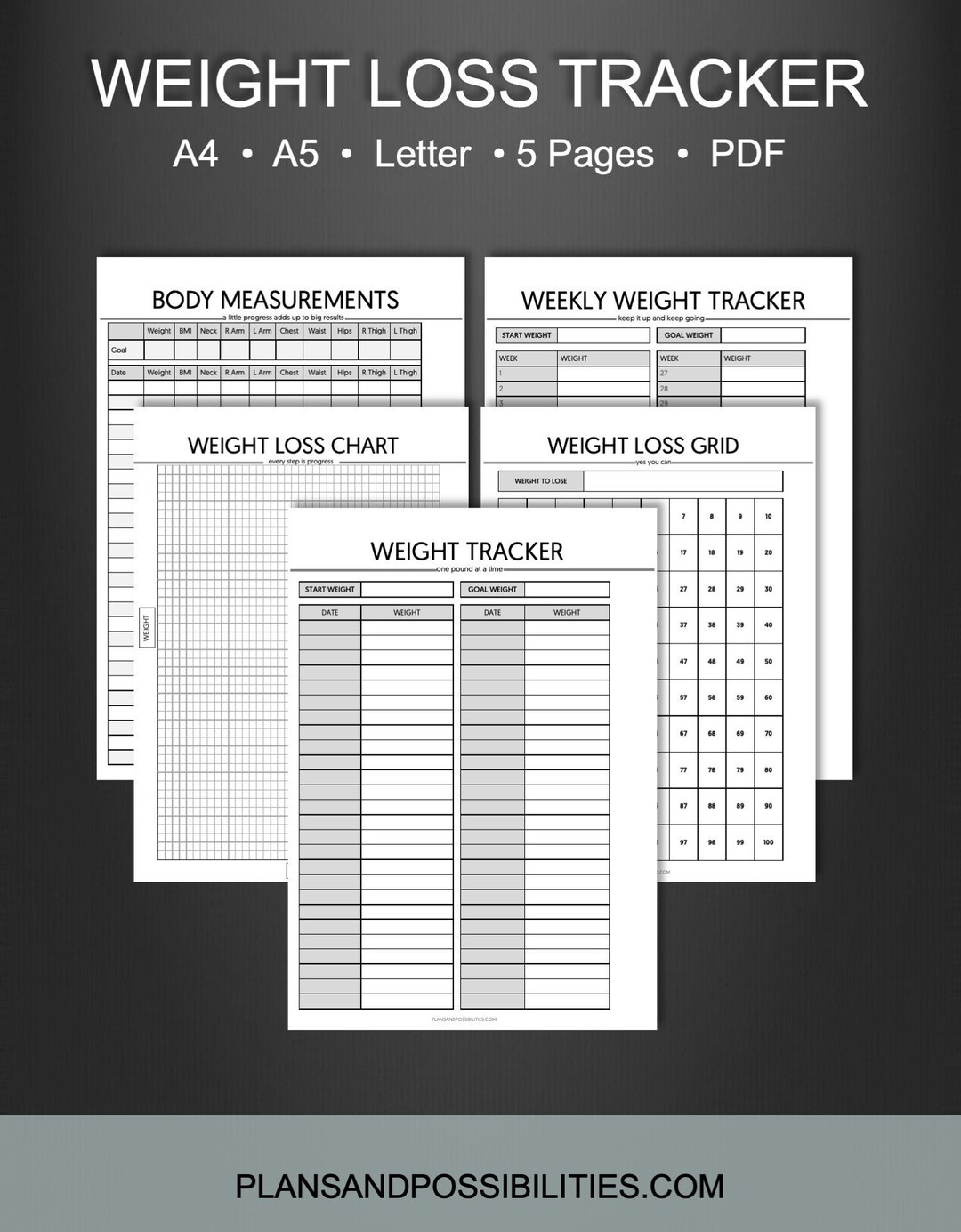 Weight Loss Tracker, Body Weight Planner, Fitness Log, Body Measurement Chart, Body Measurement ...