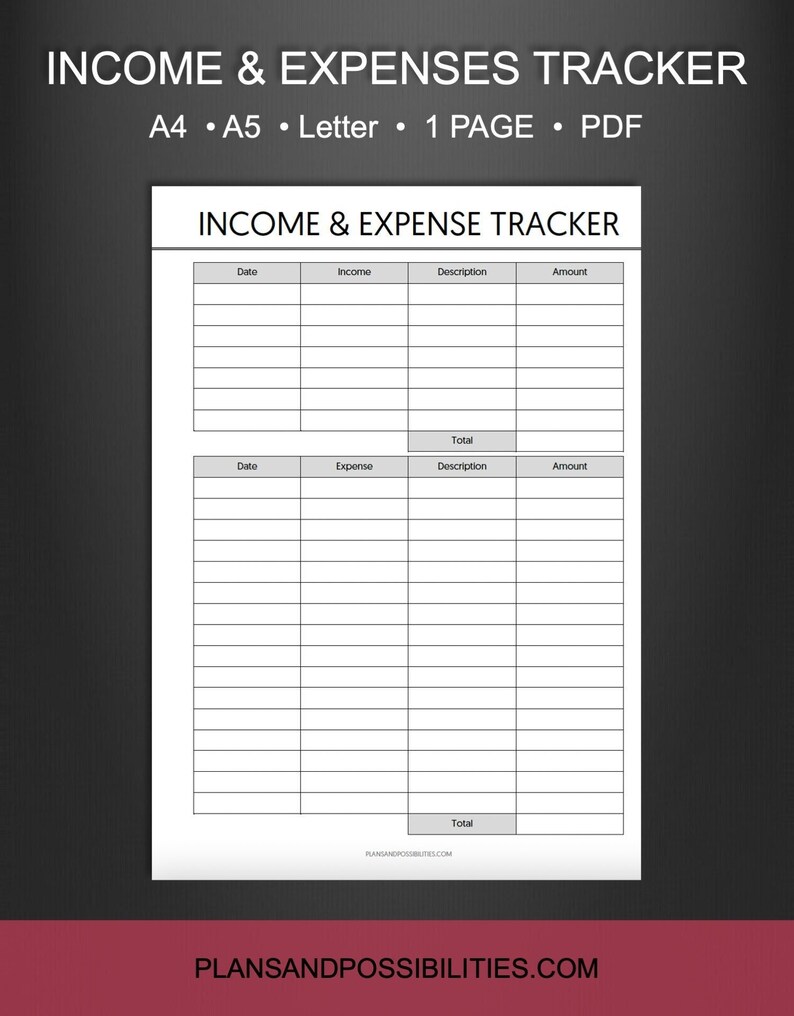 Income and Expenses Tracker Printable, Income and Expense Log Book PDF ...