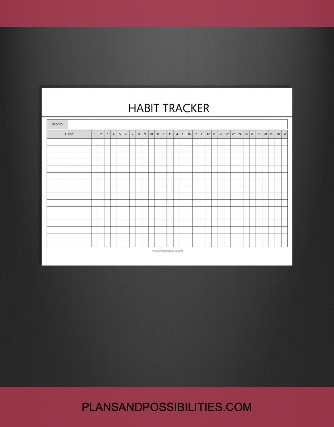 Monthly Habit Tracker Printable PDF, Daily Habit Tracker Template Page ...