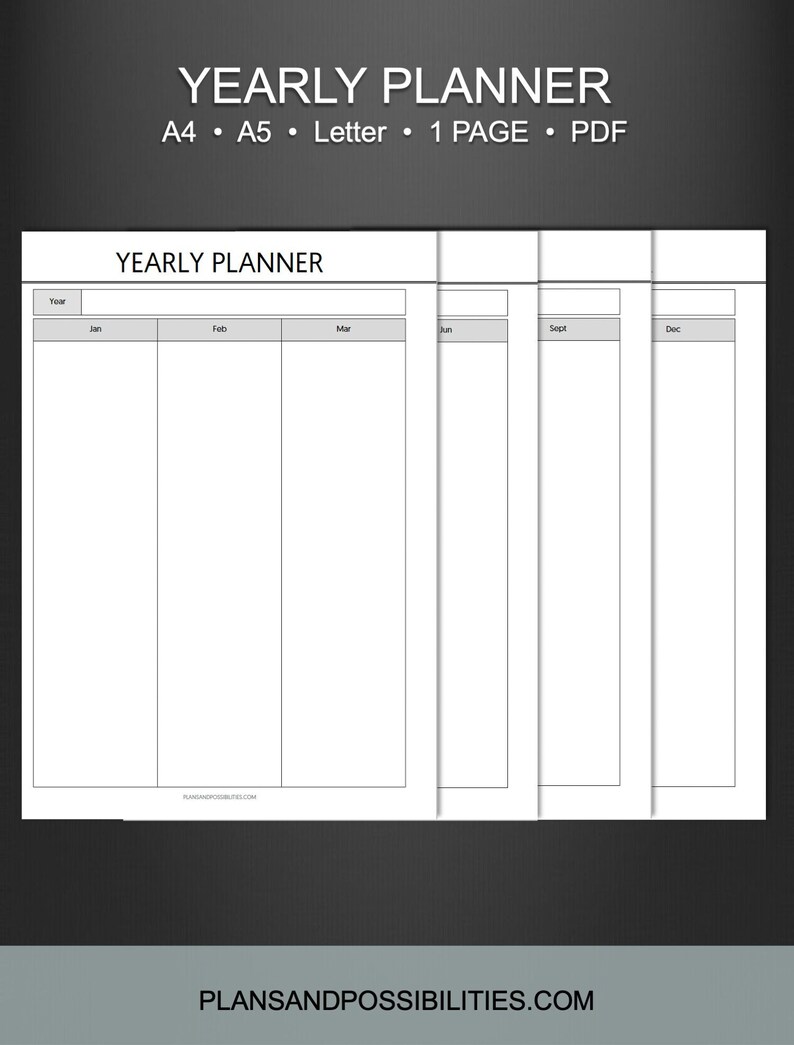Yearly Overview Vertical, Yearly Calendar on Two Pages Printable ...