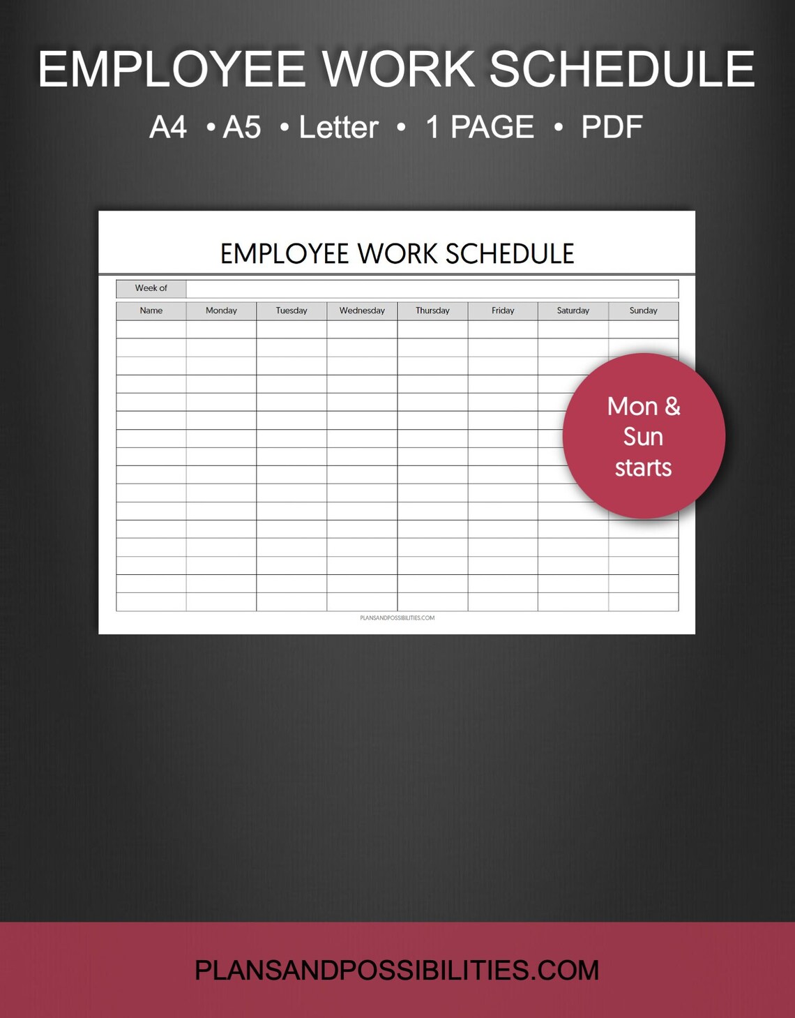 Employee Work Schedule, Employee Time Sheet, Office Worker Agenda PDF ...