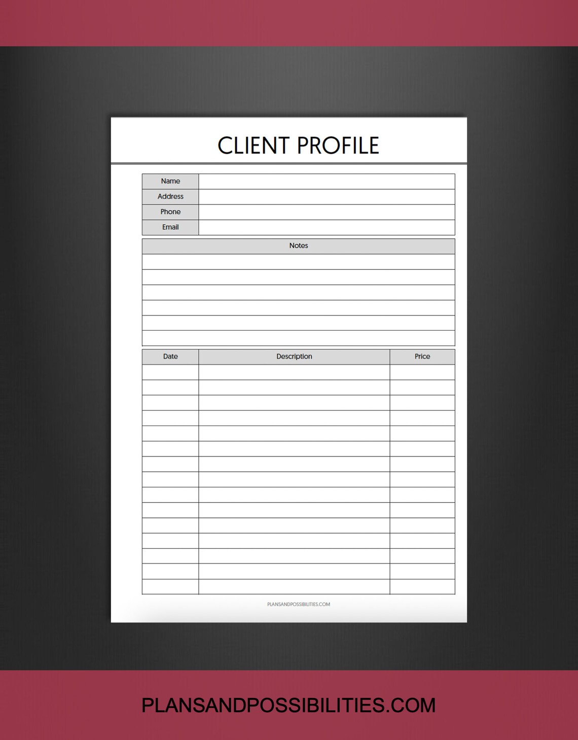 Client Profile Template PDF, Client Information, Customer Log, Client ...