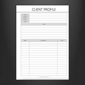 Client Profile Template PDF, Client Information, Customer Log, Client ...