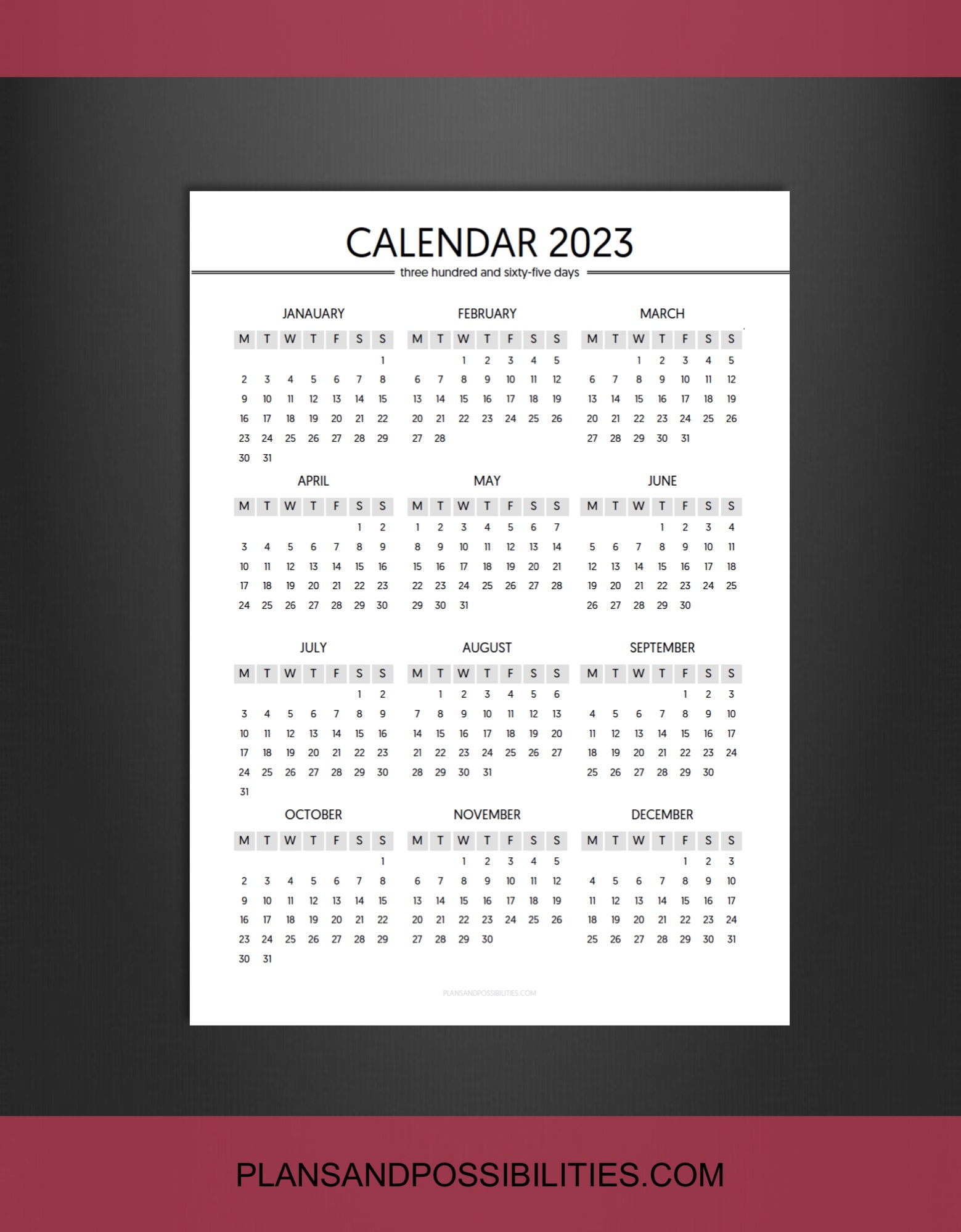 2023 Year Planner Printable, 2023 Calendar Insert, Year on One Page ...