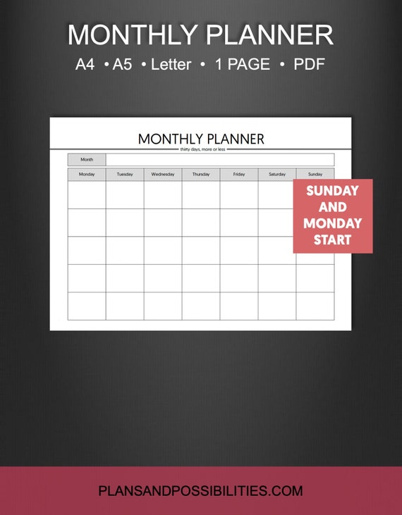 Printable Monthly Planner Landscape Blank Template PDF | Etsy