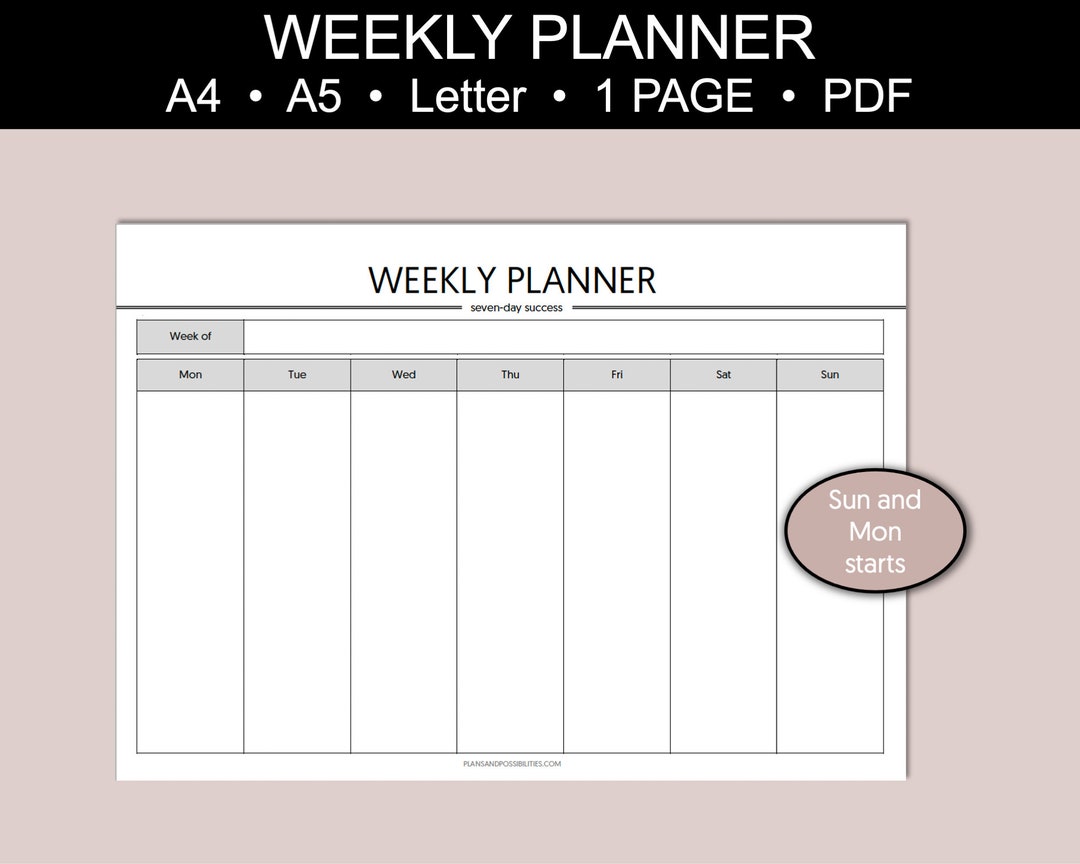 Minimal Weekly Planner Printable, Weekly Agenda, Weekly Checklist ...