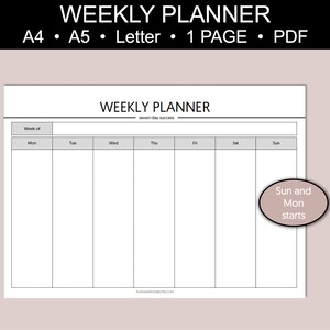 Minimal Weekly Planner Printable, Weekly Agenda, Weekly Checklist ...