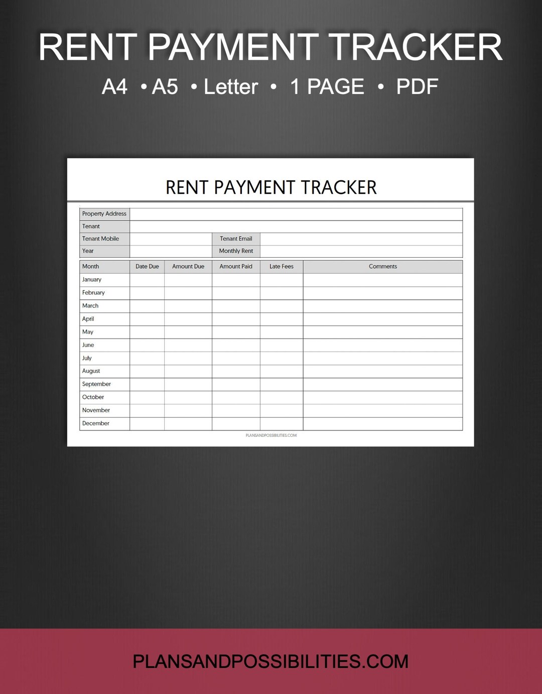 Rent Payment Tracker Printable, Rent Payment Receipt PDF, Rent Payment ...