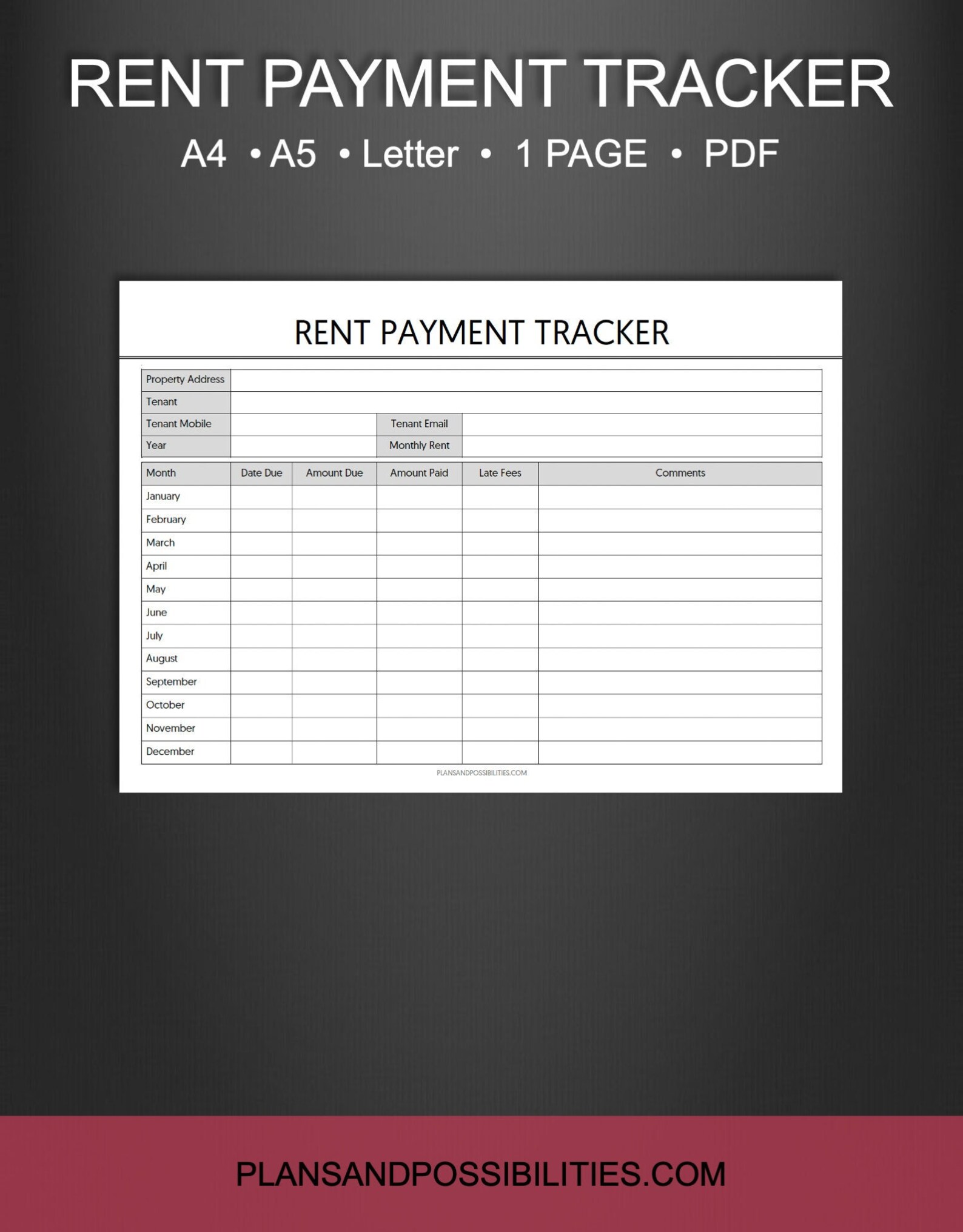 Rent Payment Tracker Printable, Rent Payment Receipt PDF, Rent Payment ...