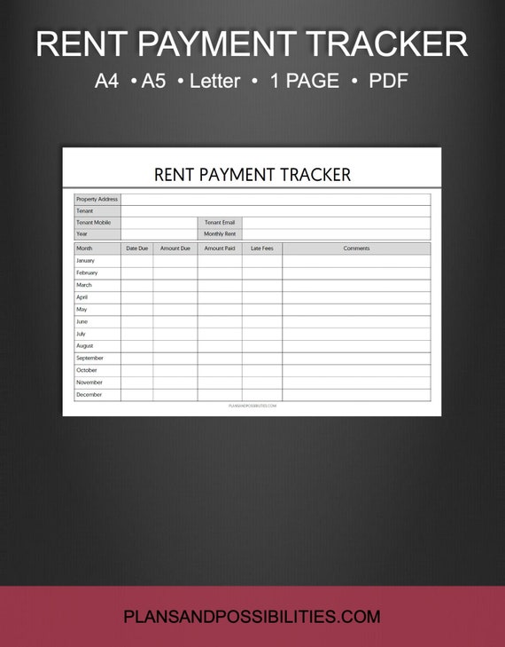 Rent Payment Tracker Printable Rent Payment Receipt PDF Rent - Etsy