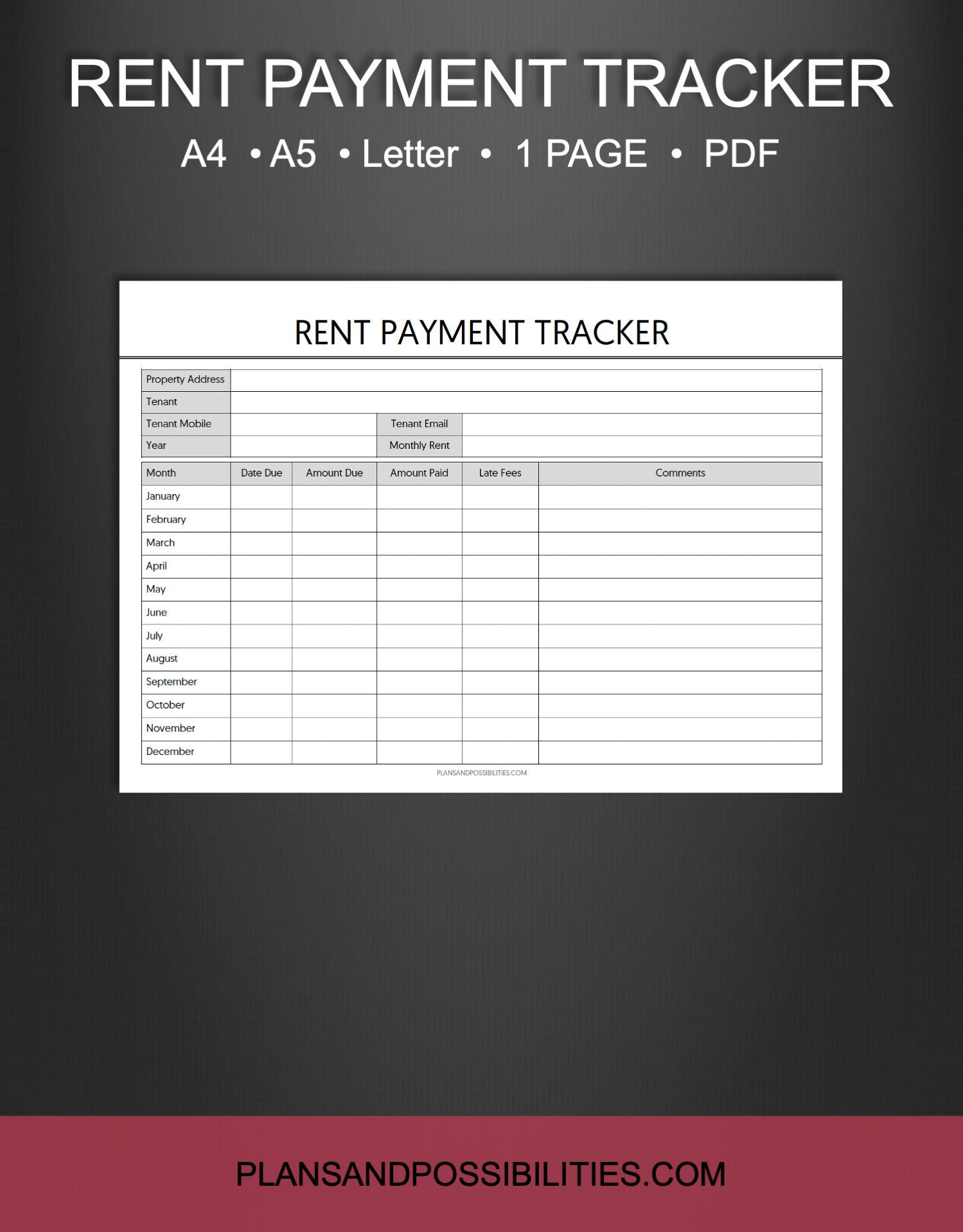 Rent Payment Tracker Printable, Rent Payment Receipt PDF, Rent Payment ...