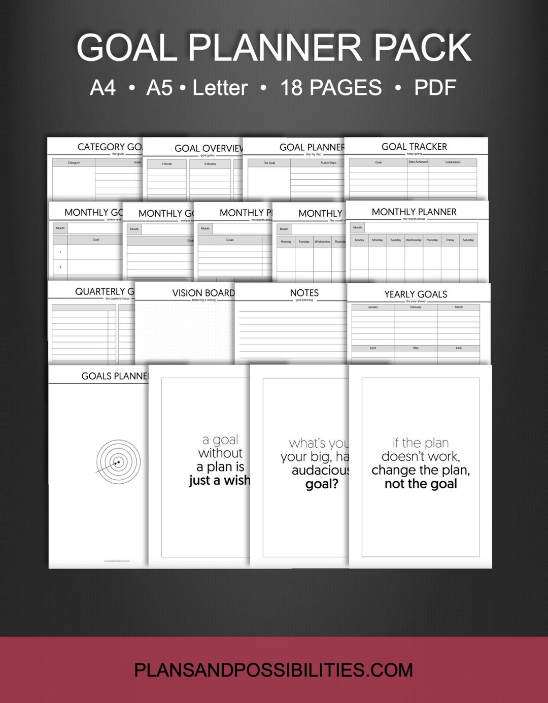 Goal Planner Printable, Goal Setting Planner, Goal Tracker, Monthly ...