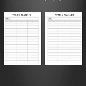 Two Pages Yearly Planner Printable, Minimalist Annual Planner, 2 Page ...
