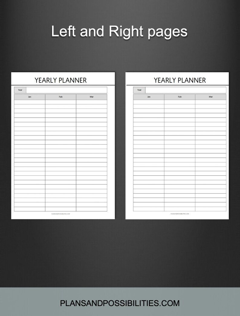 Two Pages Yearly Planner Printable, Minimalist Annual Planner, 2 Page ...