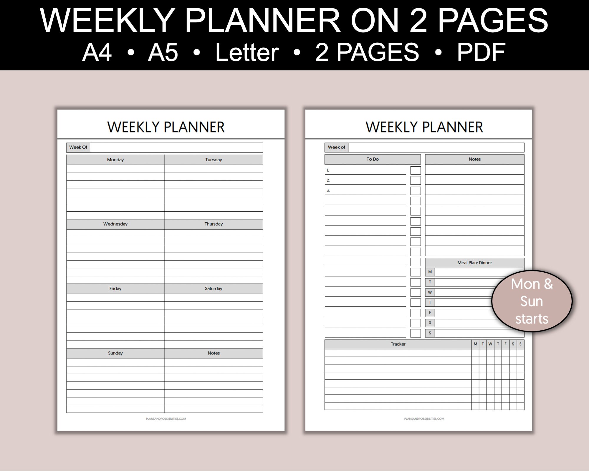 Weekly Planner Kit Printable, Week on Two Pages, Weekly Planner ...