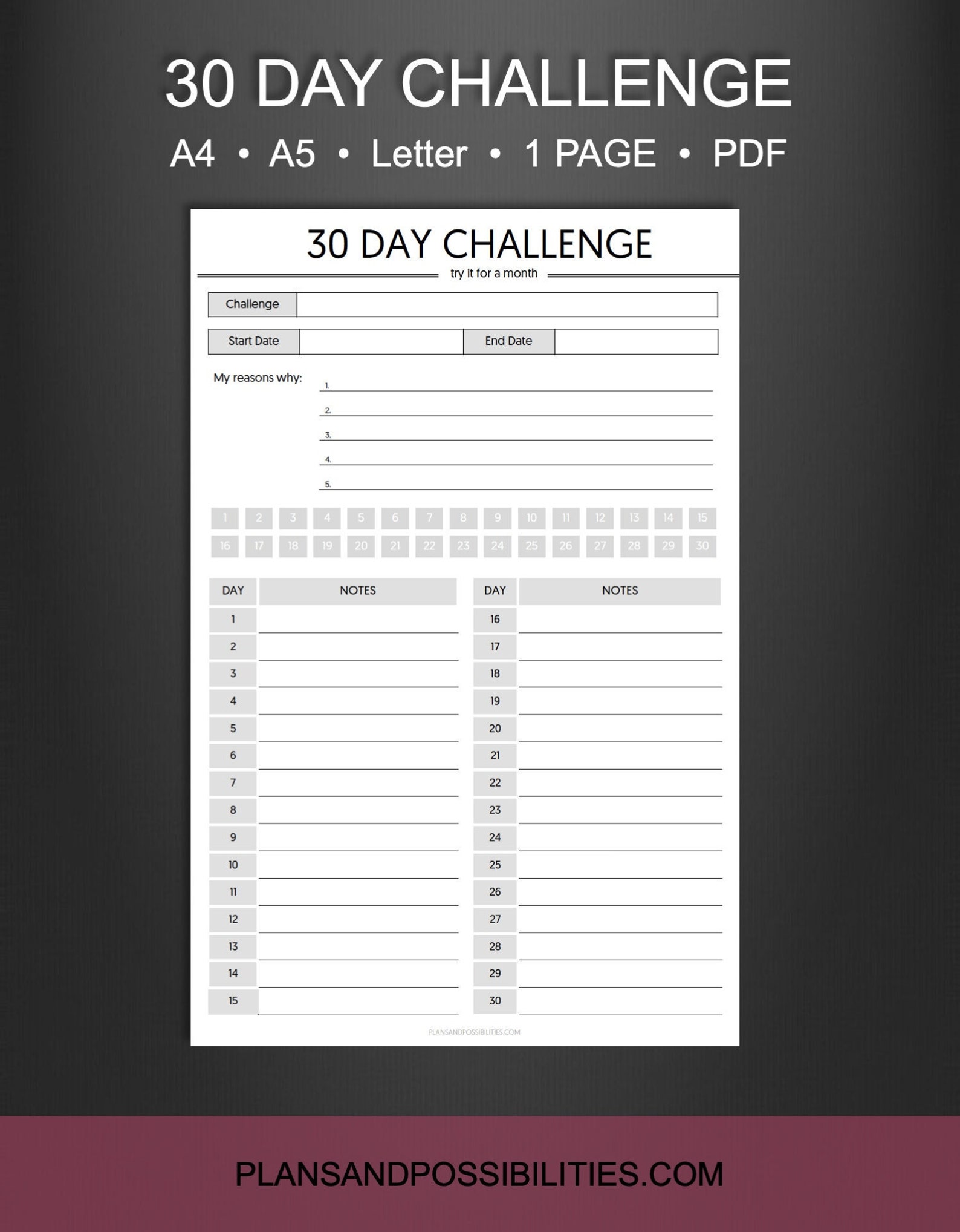 30 Day Tracker, Habit Planner, Progress Tracker, Monthly Habit Planner ...